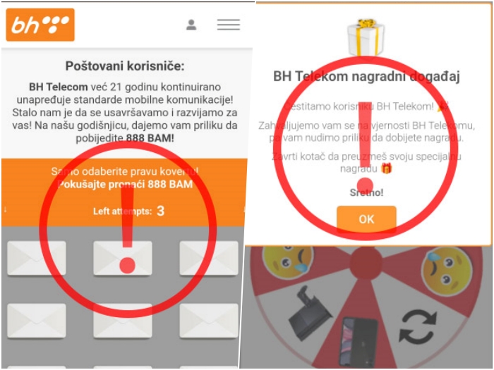 Važno upozorenje iz BH Telecoma: Lažna nagradna igra Važno upozorenje iz BH Telecoma: Lažna nagradna igra