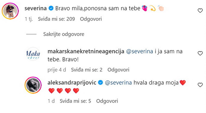 Severina se javila Aleksandri Prijović na Instagramu: 'Bravo mila ... Severina se javila Aleksandri Prijović na Instagramu: 'Bravo mila ...
